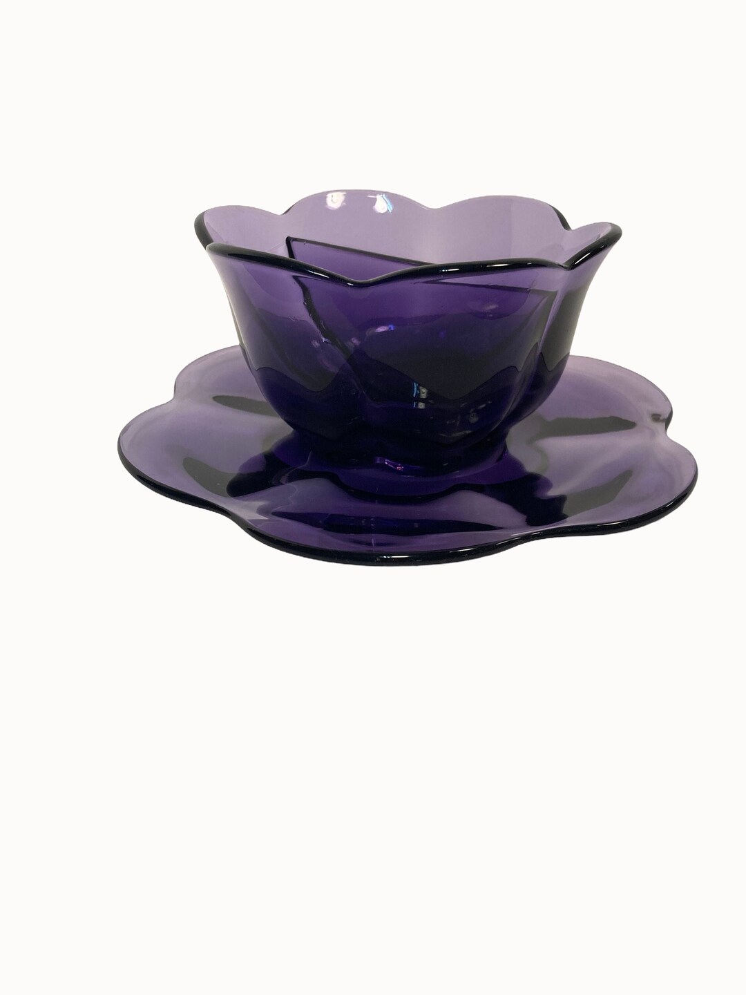 Purple Glass Divided Condiment Serving Bowl and Plate, Purple ...