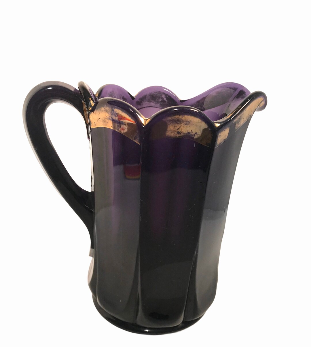 Purple Glass Pitcher Basic Design Purple Amethyst Fading Gold Trim on ...