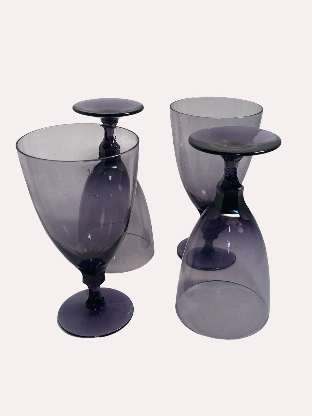 Vintage Purple Glass Stemware Wine Antique Amethyst Purple Set of 4 ...