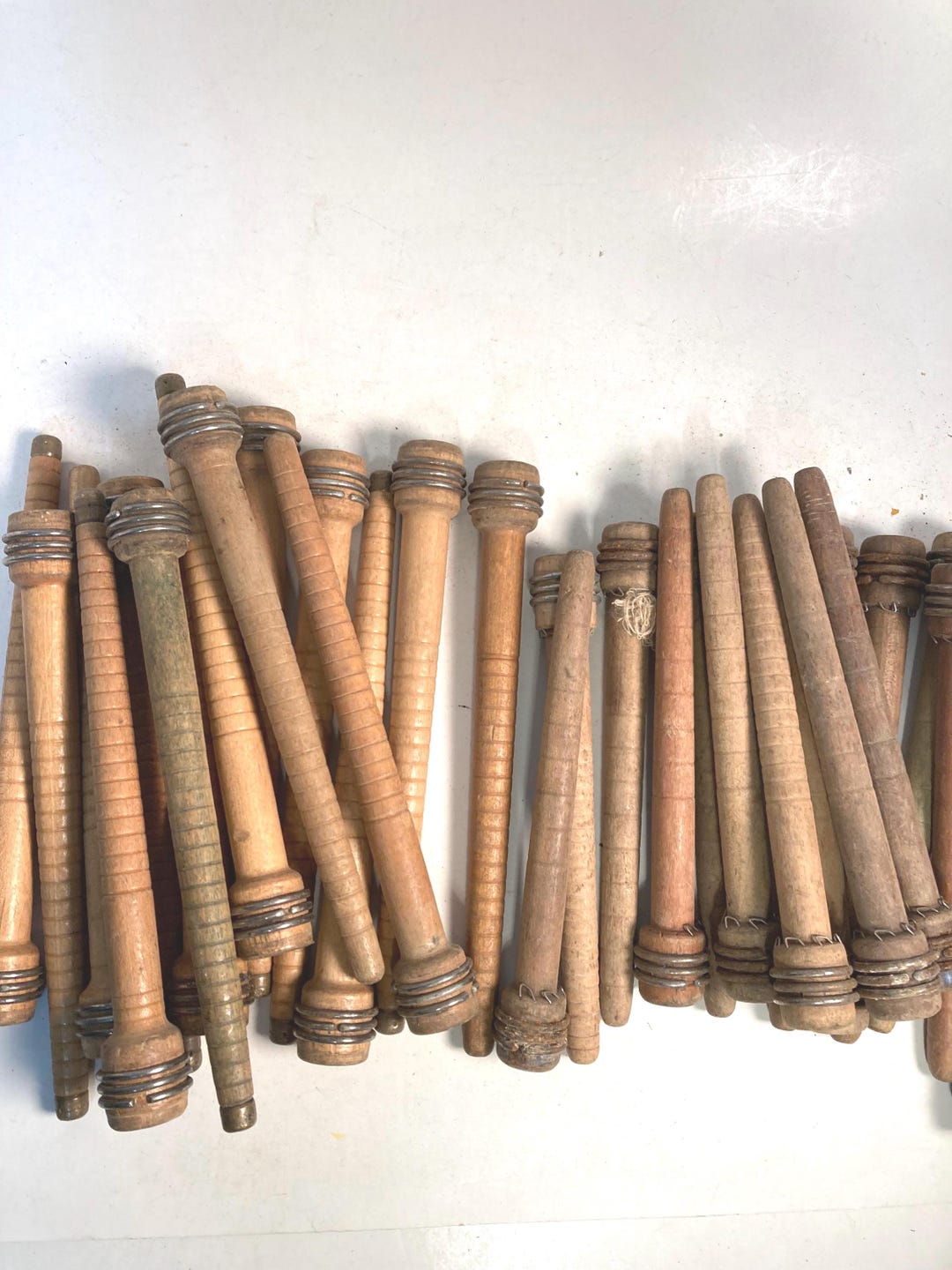 Wood Bobbins Spools Industrial Style Spindles 7 3/8" and 8.75" Wooden ...