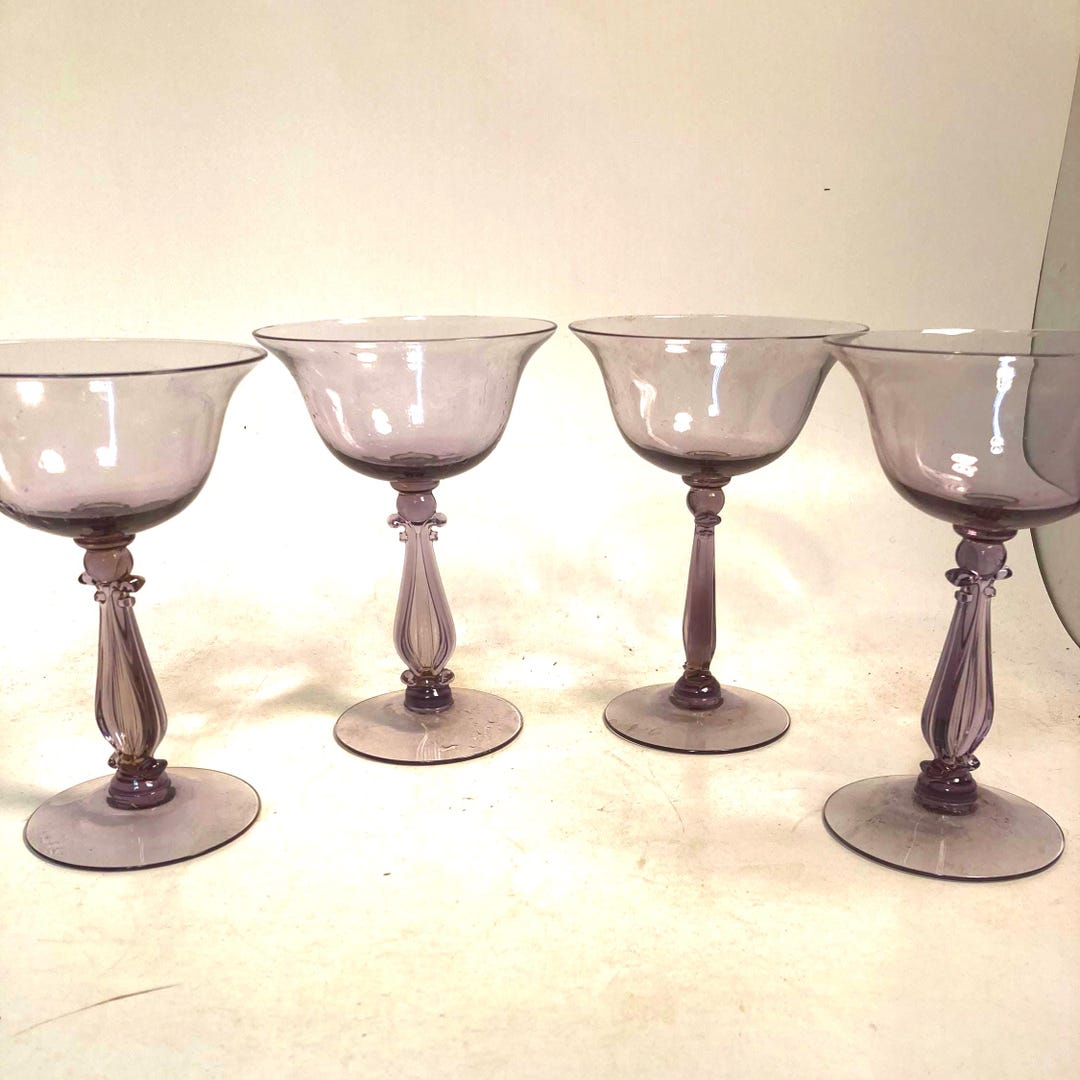 Vintage Amethyst Purple Wine Glasses - Set of 4 FLARED Stemware - Etsy