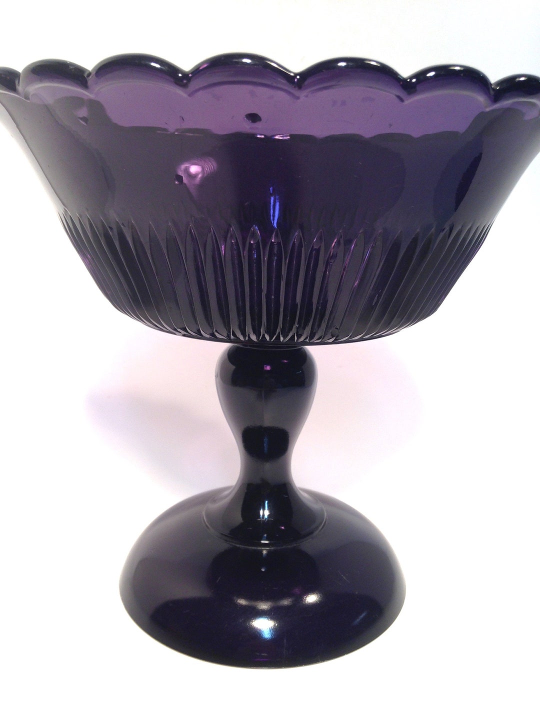 Purple Glass Compote Large Candy Dish Pedestal Bowl Center Piece Purple ...