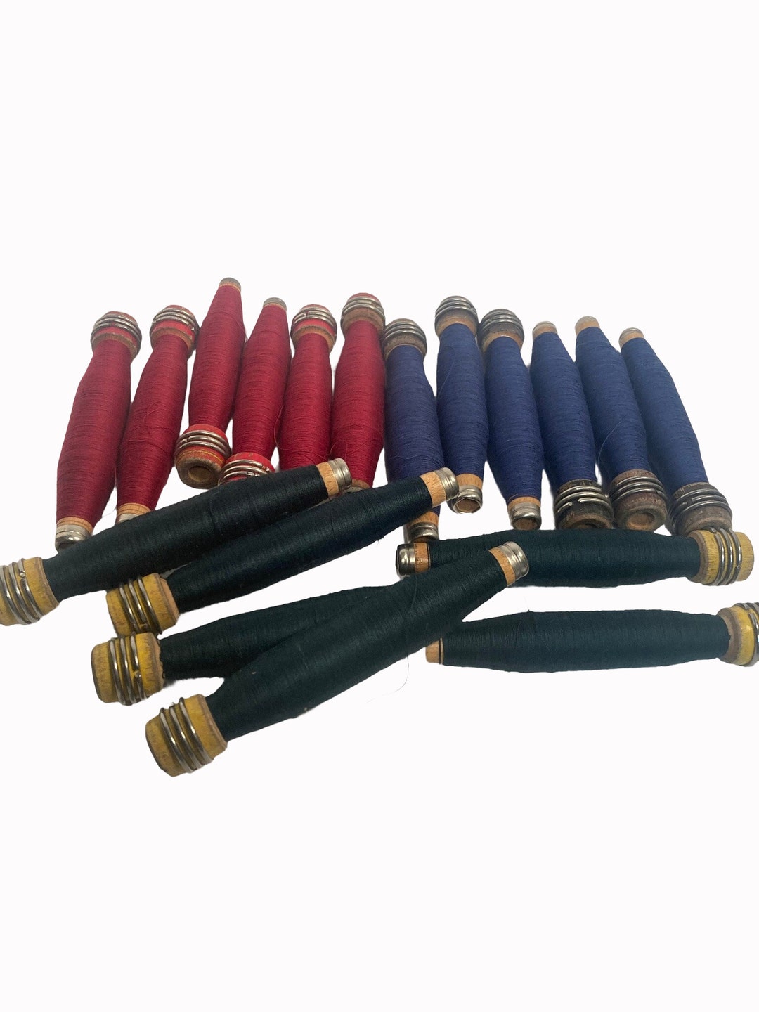 Wrapped Wood Quills, Bobbins, Wrapped Spools, Wooden Threaded, Textile ...