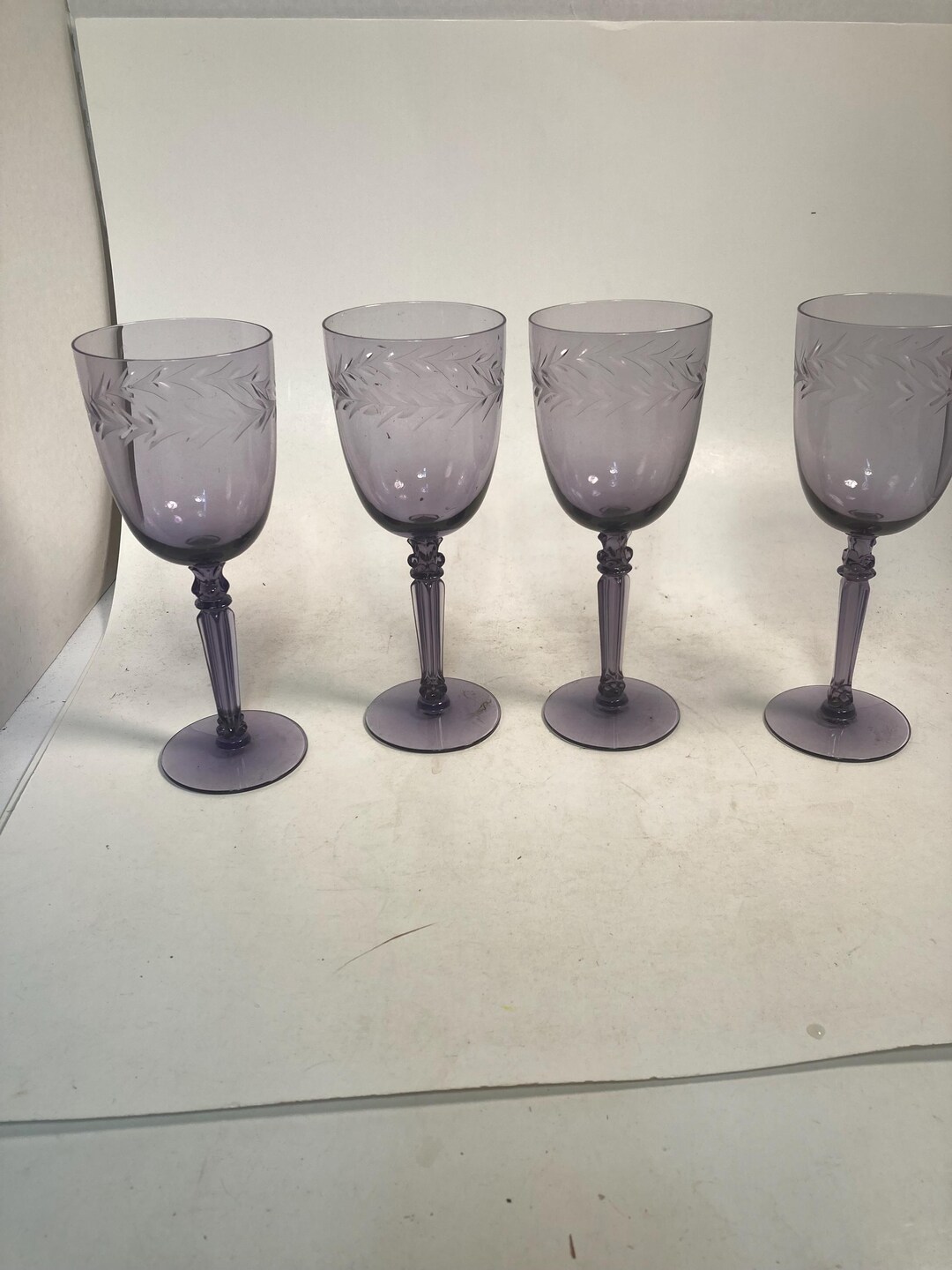 Vintage Purple Glass Stemware, Wine Antique Amethyst Purple Set of 4 ...