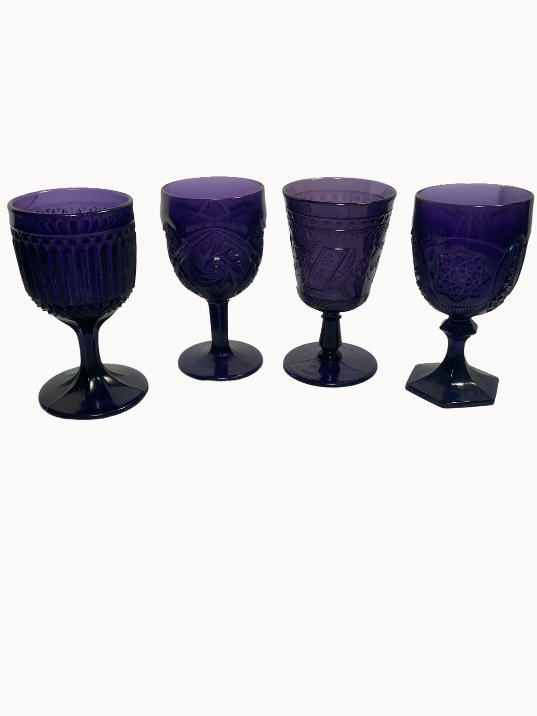 Vintage Purple Glass Stemware Goblet Wine Antique Amethyst Purple Set ...