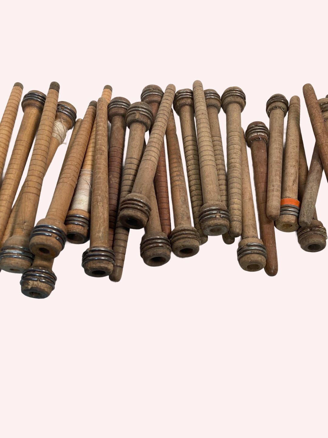 Wood Bobbins Spools Industrial Style Spindles 7 3/8