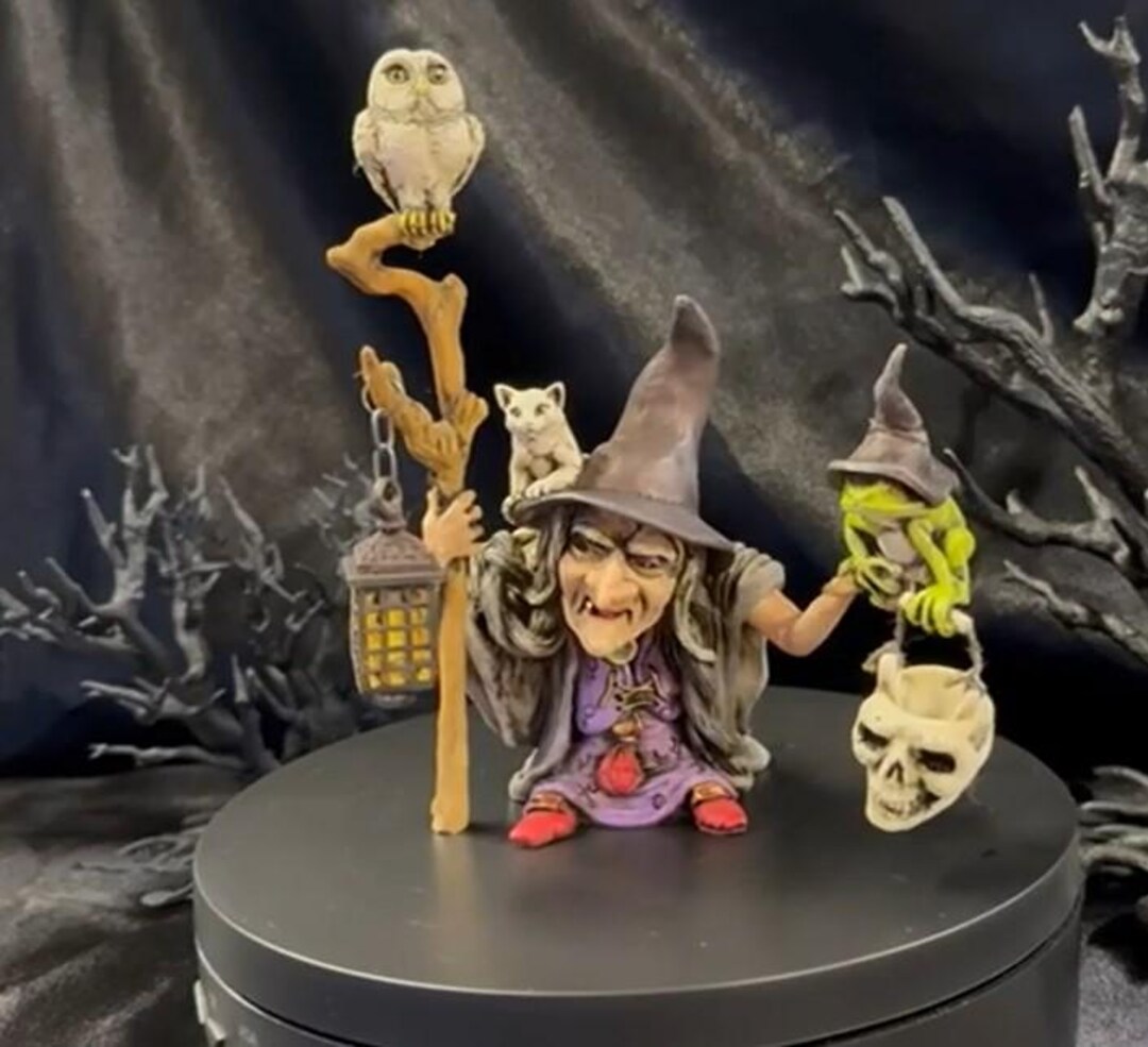 Neil Eyre Eyredesigns 3D Halloween Wicked Witch Hat Staff Barn Hoot Owl ...