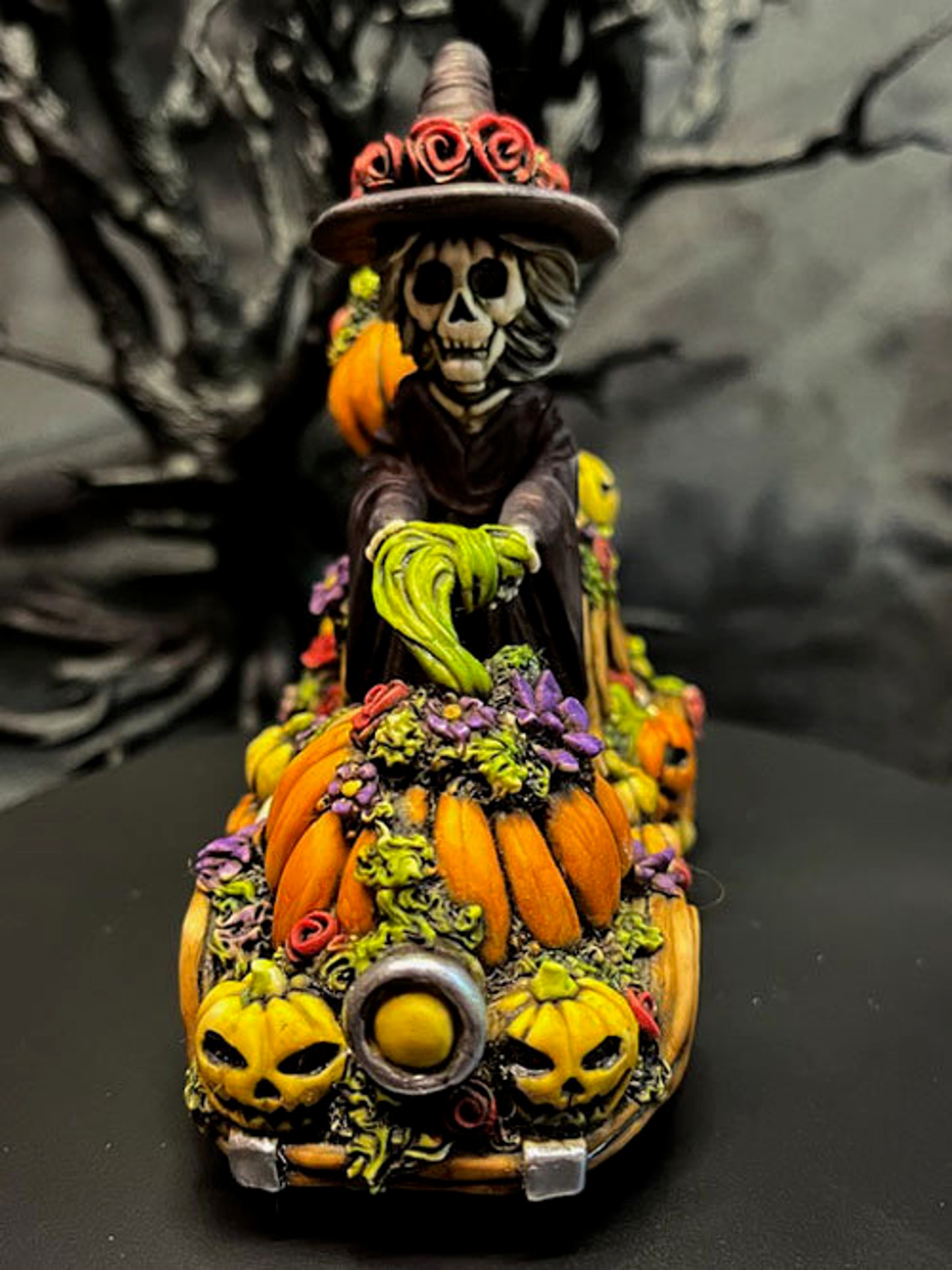 Neil Eyre Haunted Halloween Wicked Witch Hat Skeleton Orange Yellow ...