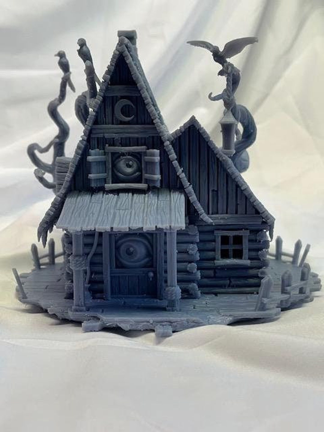 NEW Halloween Creepy Haunted House Cabin in Woods Dead Tree Witch ...