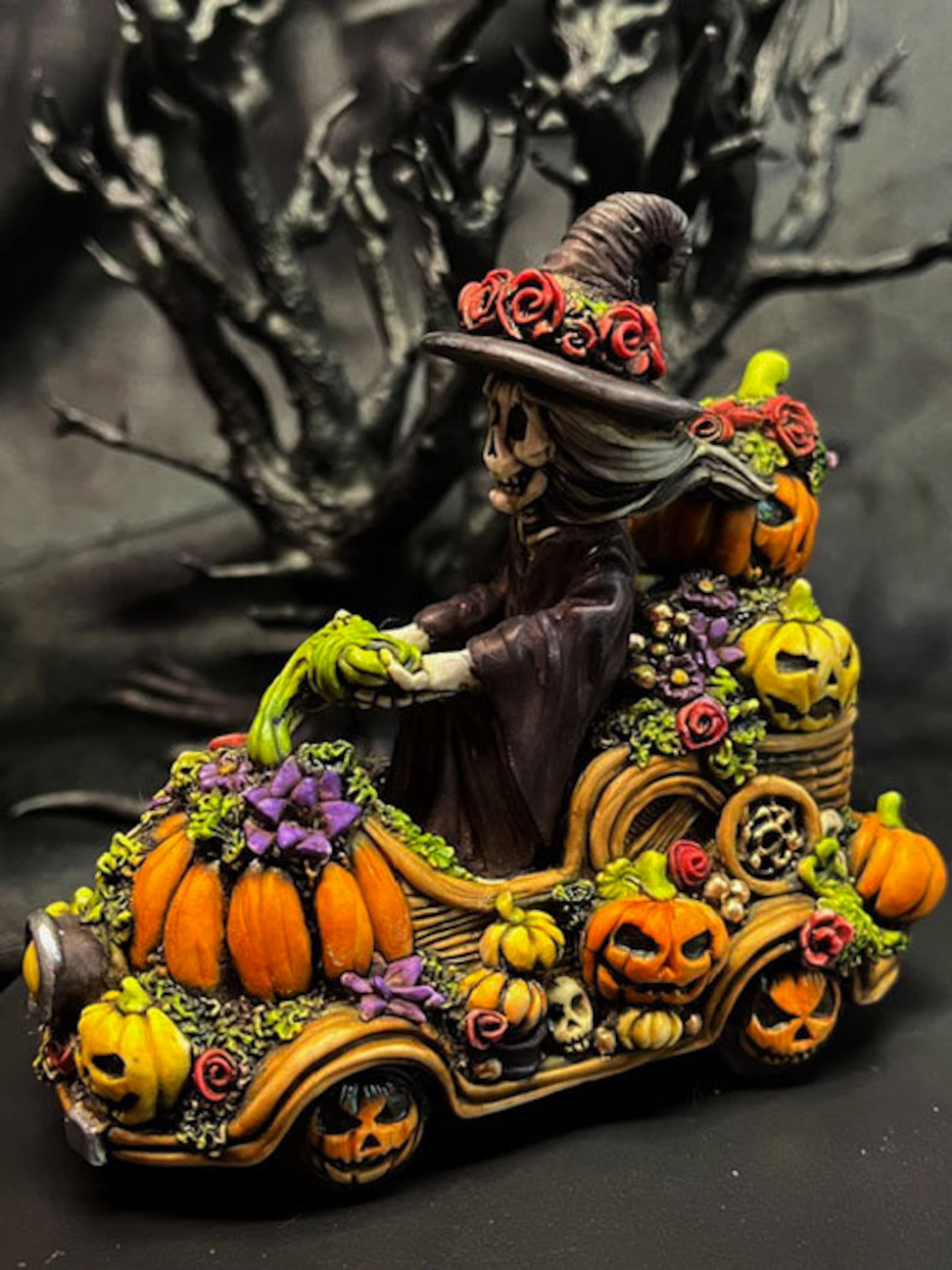 Neil Eyre Haunted Halloween Wicked Witch Hat Skeleton Orange Yellow ...