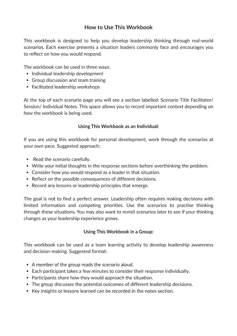 Leadership Field Manual | Practical Scenarios Workbook (printable PDF ...