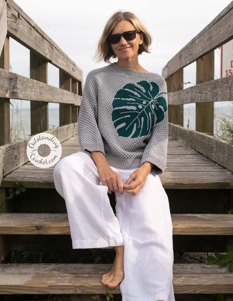 Monstera Sweater Crochet PATTERN - Overlay Mosaic - Women Oversized ...