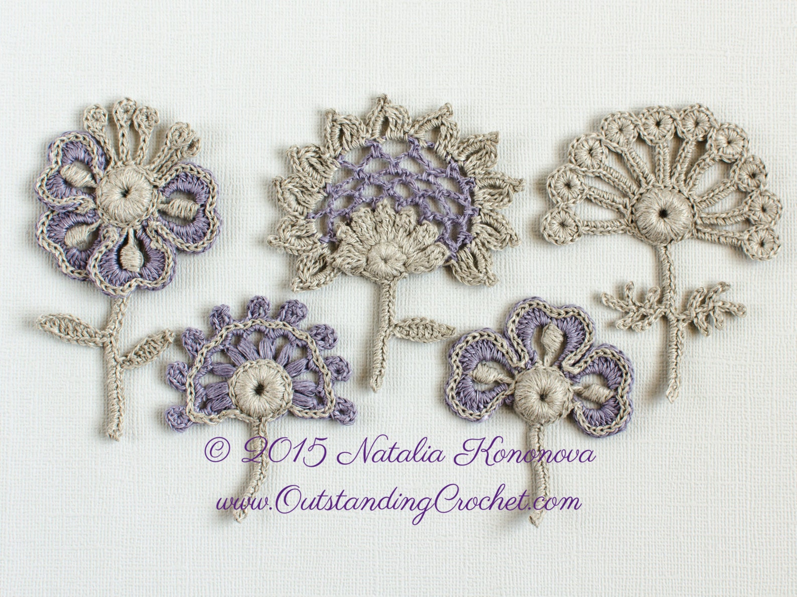 Crochet Flower Motif PATTERN - Irish Lace Applique 5 Motifs Set With ...