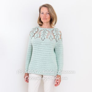 Crochet Sweater PATTERN - Leaf Yoke - Women Top, Jumper, Pullover ...