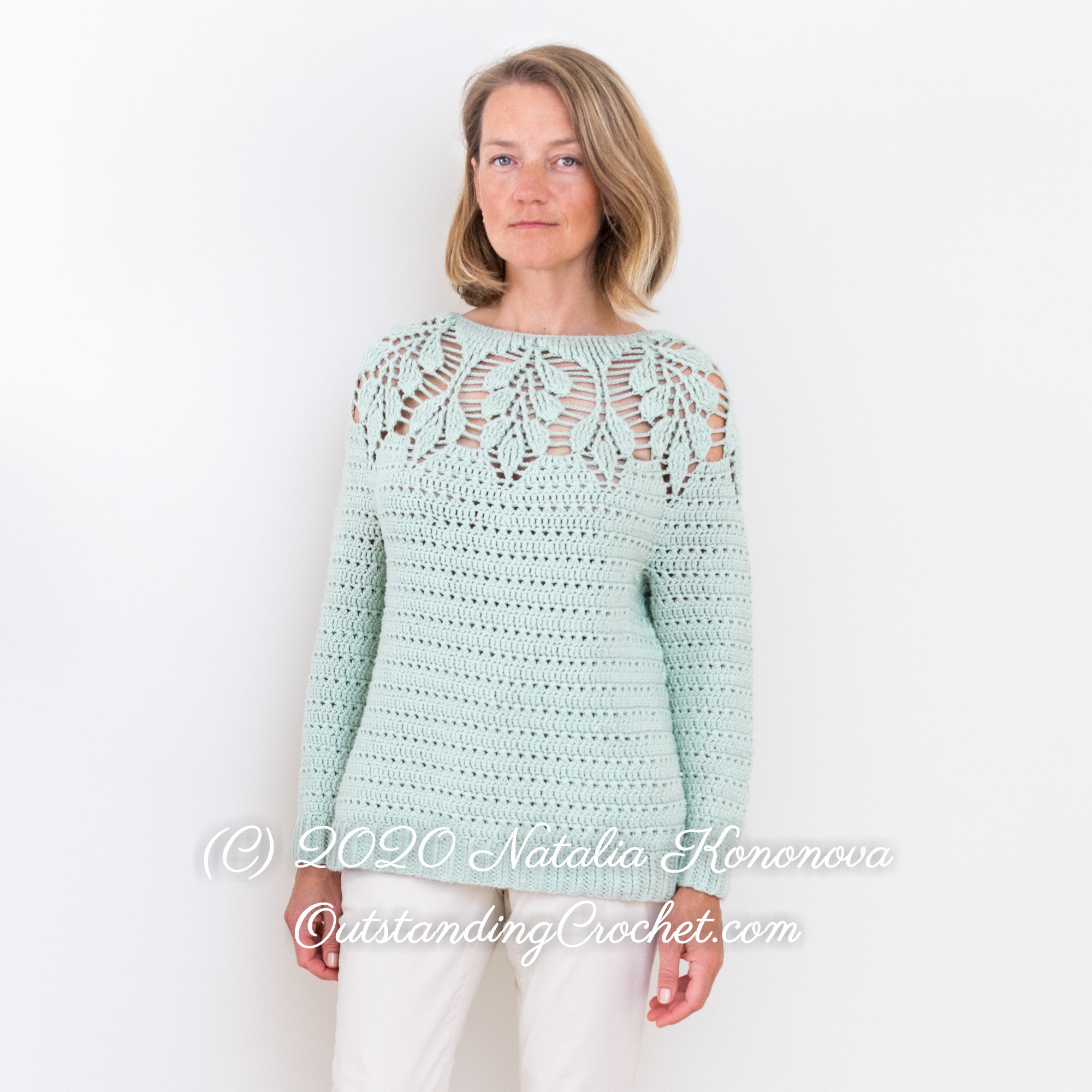 Crochet Sweater PATTERN Leaf Yoke Women Top Jumper - Etsy