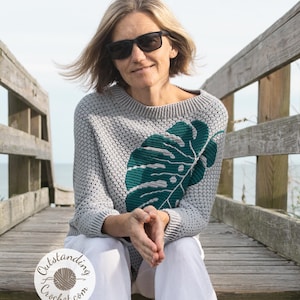 Crochet Sweater PATTERN - Monstera - Overlay Mosaic - Women Pullover ...