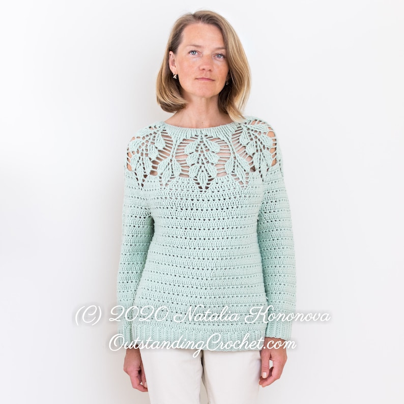 Crochet Sweater PATTERN - Leaf Yoke - Women Top, Jumper, Pullover ...