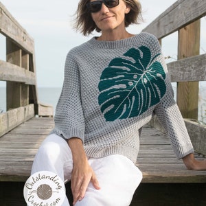 Crochet Sweater PATTERN - Monstera - Overlay Mosaic - Women Pullover ...