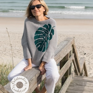 Crochet Sweater PATTERN - Monstera - Overlay Mosaic - Women Pullover ...
