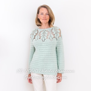 Crochet Sweater PATTERN - Leaf Yoke - Women Top, Jumper, Pullover ...