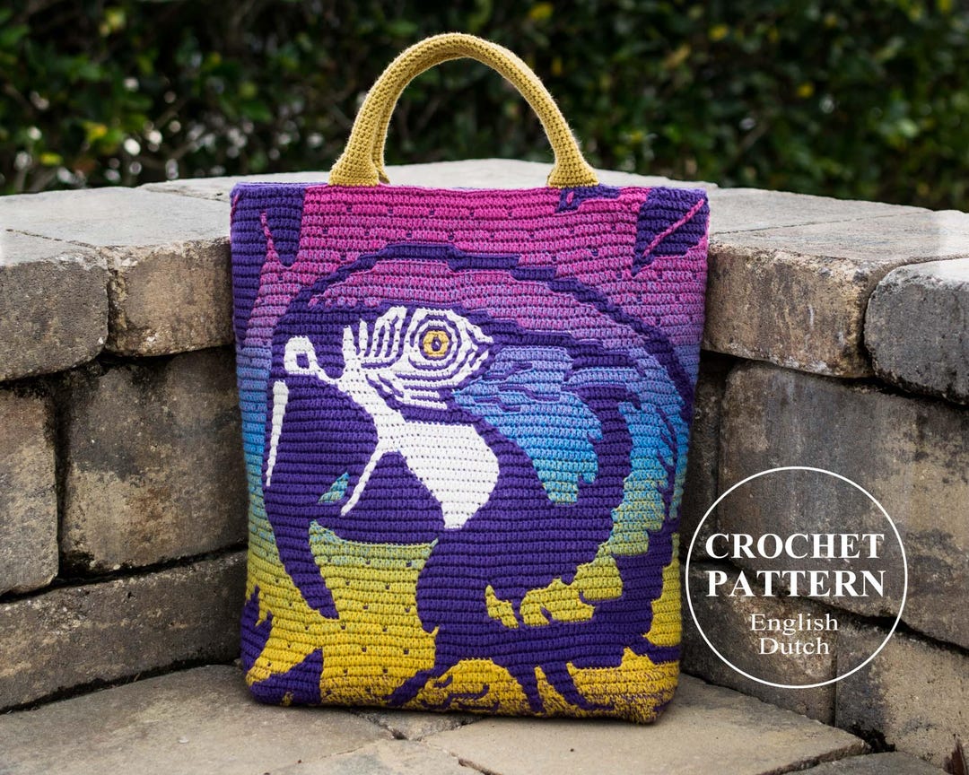 Parrot Bag Pillow Crochet Pattern - Overlay Mosaic Macaw Tote, Cushion ...