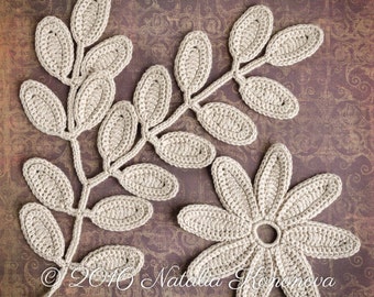 Irish Crochet Flower Leaf PATTERN Applique Flower Leaf Lace