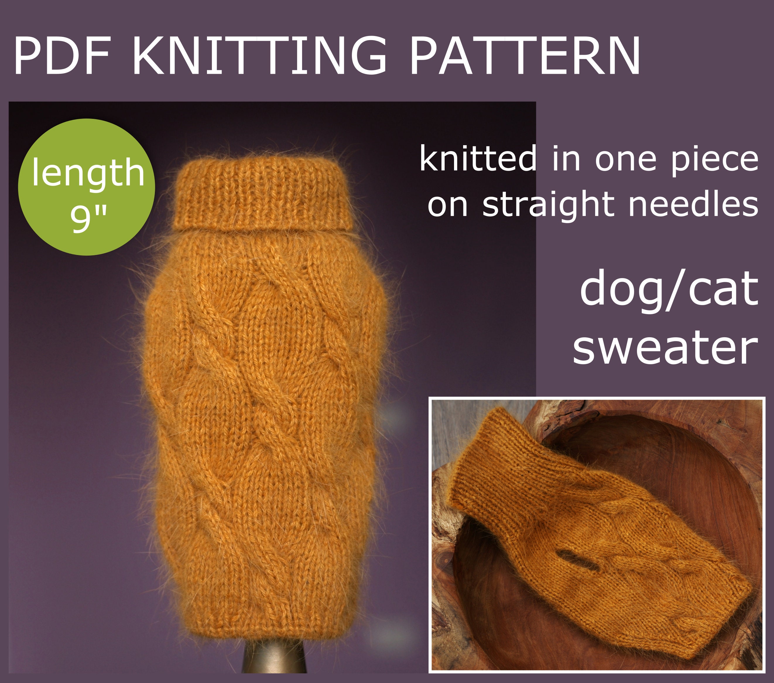 PDF Knitting PATTERN Small Dog/cat Sweater length 9. - Etsy