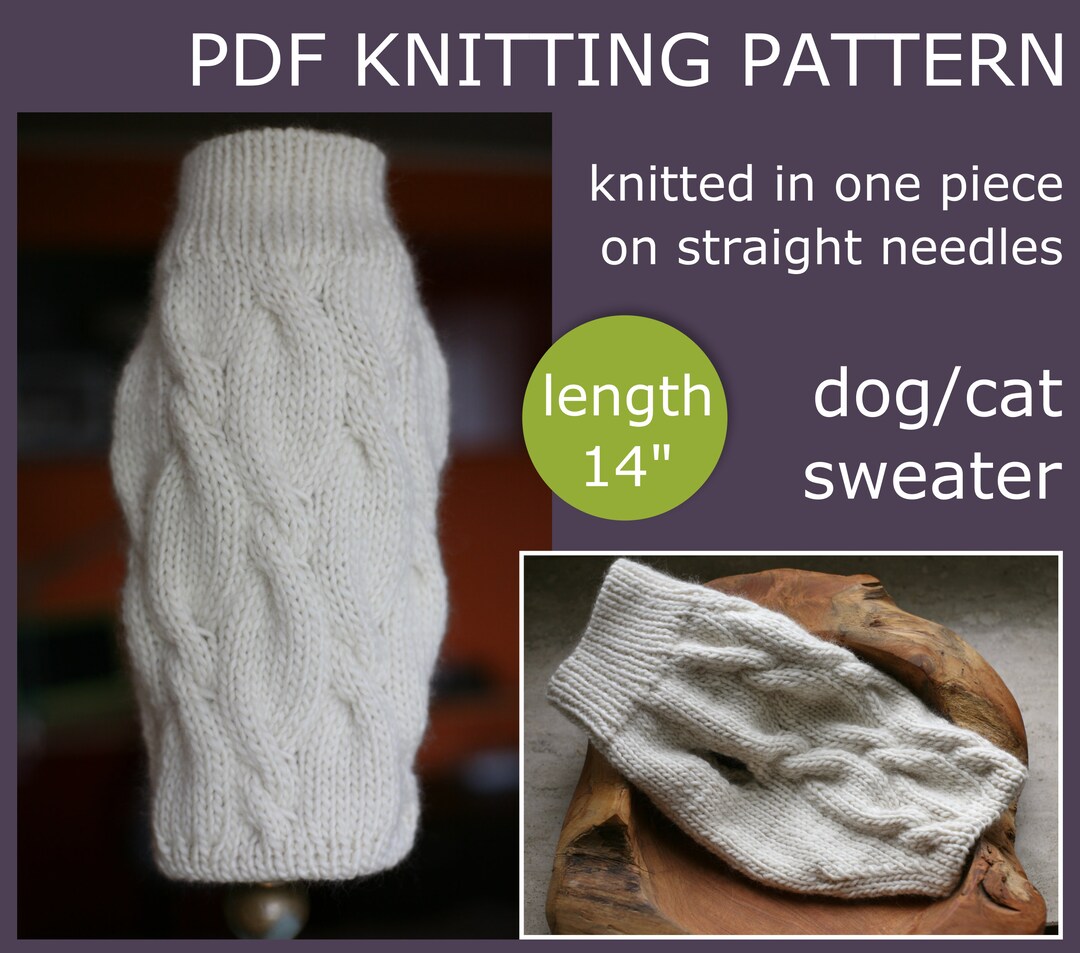 PDF Knitting PATTERN – Small Dog/cat Sweater (length 14"). Written in ...