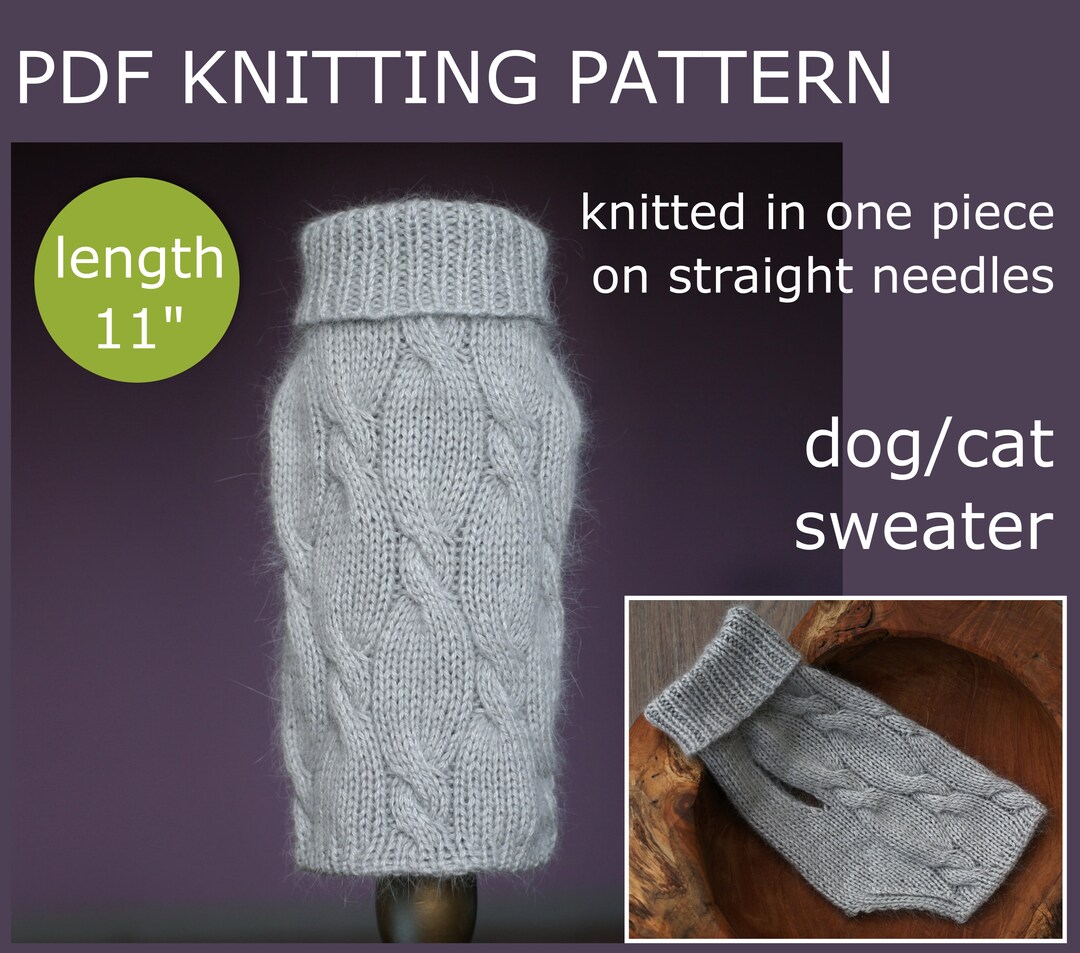 PDF Knitting PATTERN – Small Dog/cat Sweater (length 11"). Written in ...
