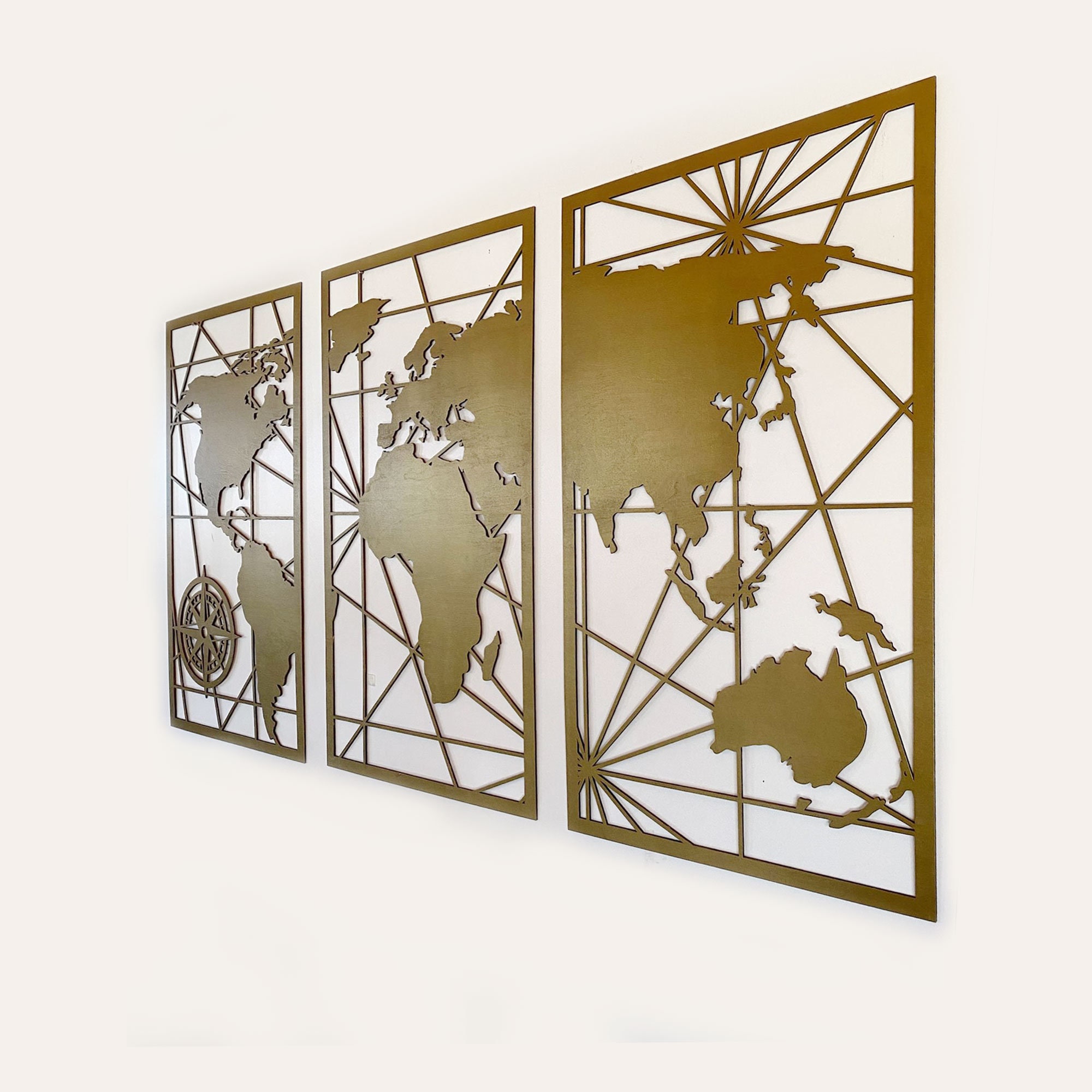 Wooden World Map / Set of 3 Panels | Etsy