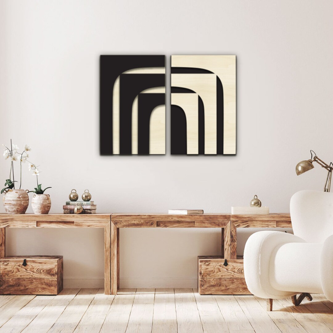 Abstract Two-layer Wood Wall Art on Wooden Frames, Minimalist Wood Wall ...