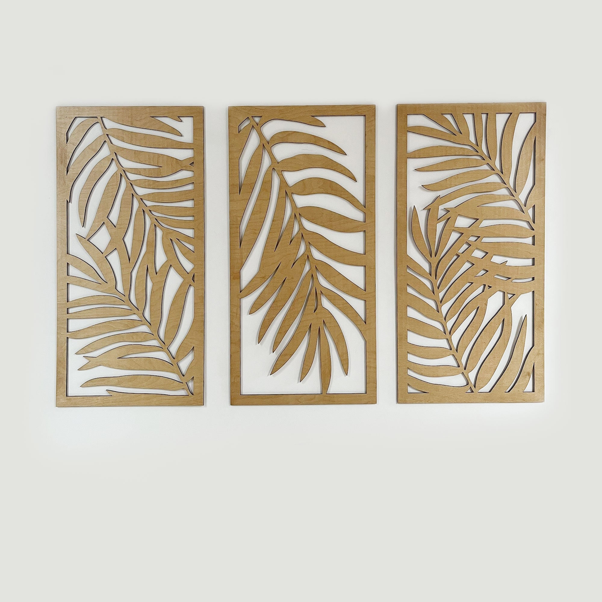 Wooden Palm Leaf Wall Decor, Set of 3 Tropical Leaves Panels, Botanical ...