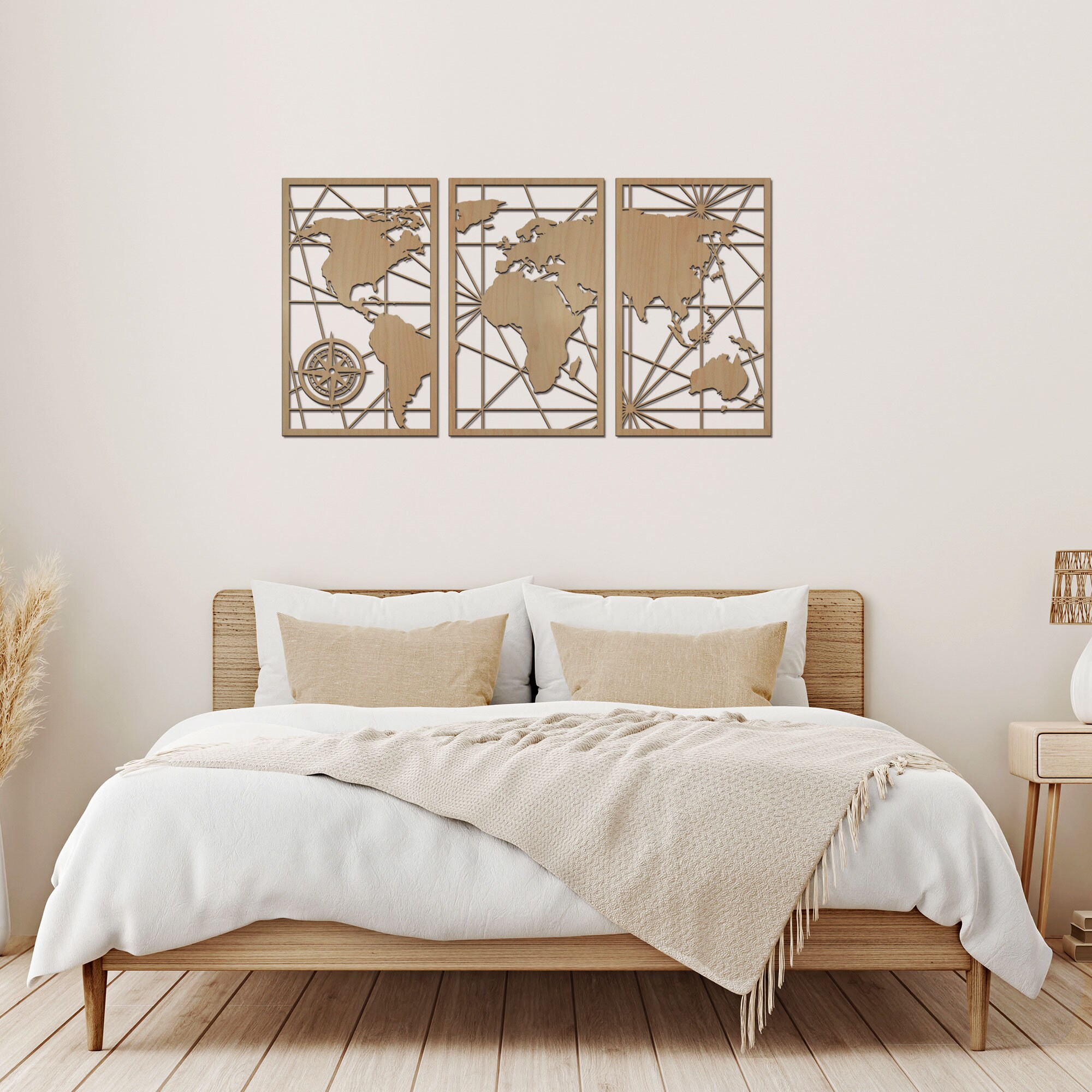 Wooden World Map / Set of 3 Panels | Etsy