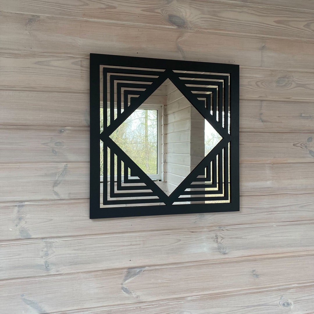 GEOMETRIC Wall Mirror , Large Wooden Mirror, Living Room, Bedroom ...