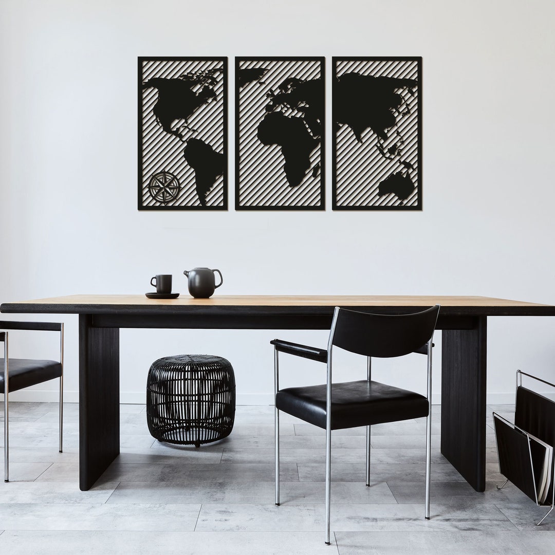 Wooden World Map / Set of 3 Panels - Etsy