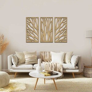 Abstract Tree Wooden Wall Decor / Modern Tree of Life Wall Art / Set of ...