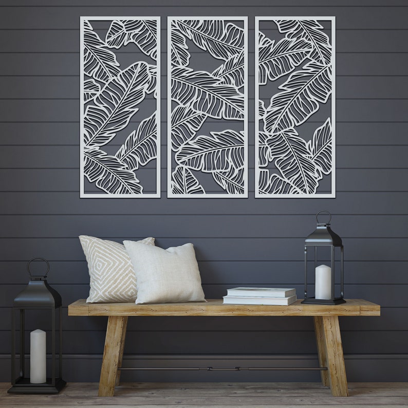 Set of 3 Panels With Tropical Leaves/wooden Wall Decor/ Banana - Etsy