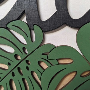 Monstera Welcome Front Door Sign, Round Tropical Leaf Door Hanger, Wood ...