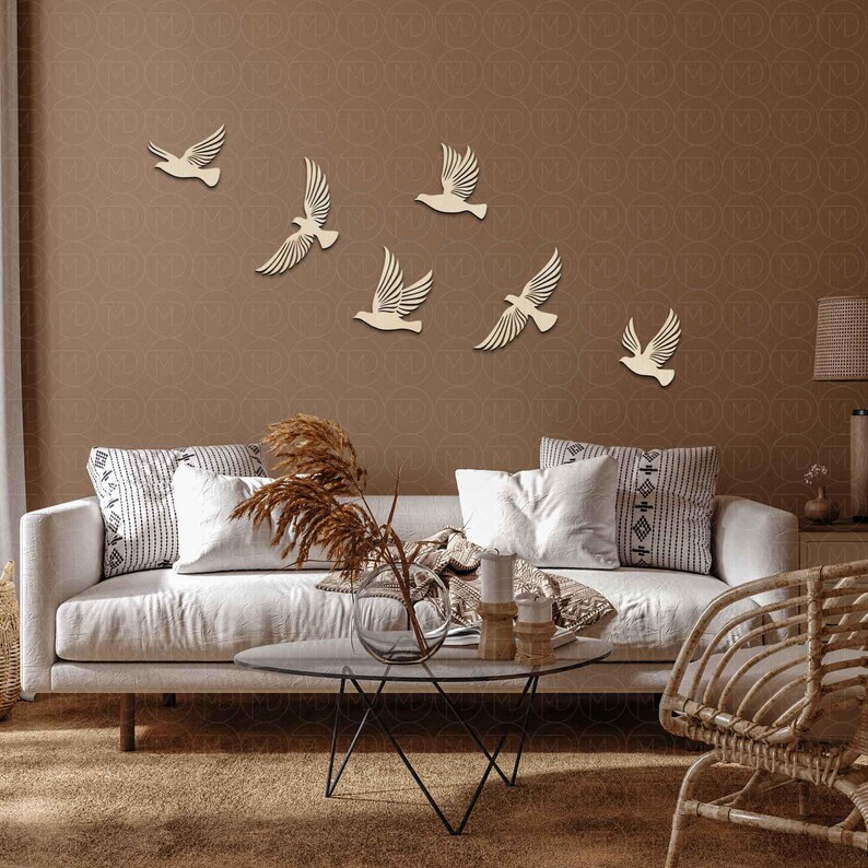 Wooden Flying Birds Wall Decor: Set of 6 Birch Wood Hangings - Etsy