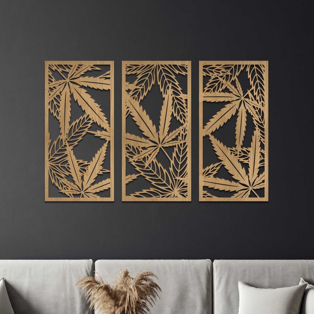 Cannabis Wall Decor / Marihuana Wooden Wall Art / Set of 3 Panels With ...