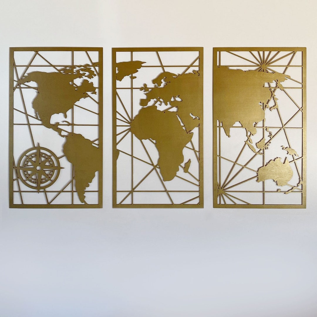 Wooden World Map / Set of 3 Panels - Etsy