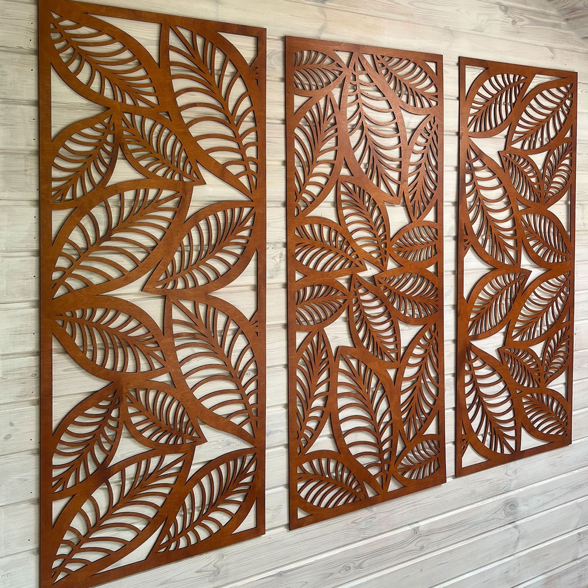 Tropical Leaf Wooden Wall Panel Set, Botanical Abstract Art - Etsy