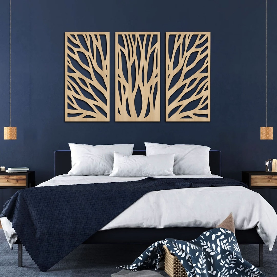 Abstract Tree Wooden Wall Decor / Modern Tree of Life Wall Art / Set of ...