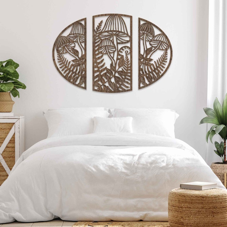 Set of 3 Mushroom Wall Decor / Ferns and Mushroom Wall Art / - Etsy