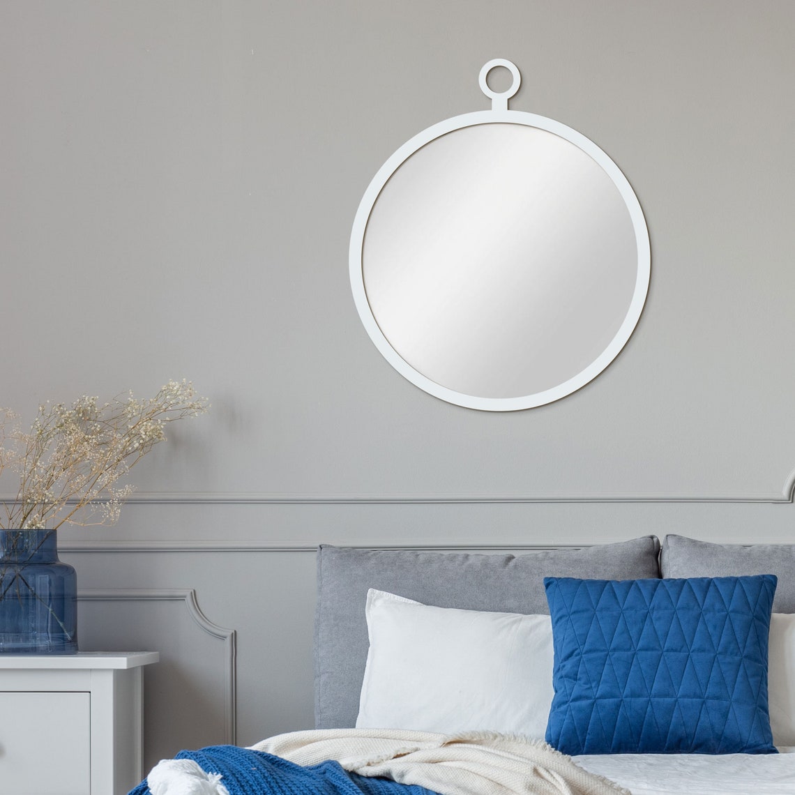 Round Wooden Wall Mirror LUPA 60x60cm Minimalistic Style | Etsy