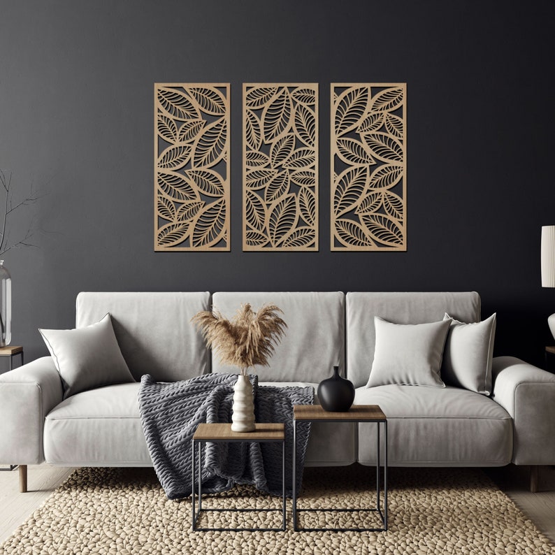Tropical Leaf Wooden Wall Panel Set, Botanical Abstract Art - Etsy