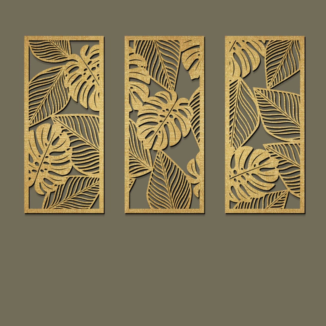 Monstera Leaf Wall Art, Set of 3 Monstera Wall Decor, Wooden Wall Home ...