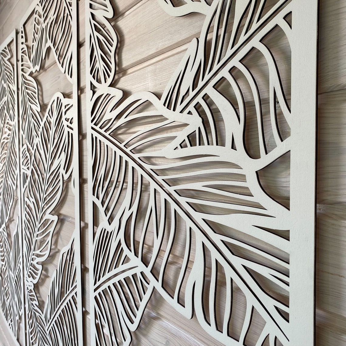 Set of 3 Panels With Tropical Leaves/wooden Wall Decor/ Banana - Etsy
