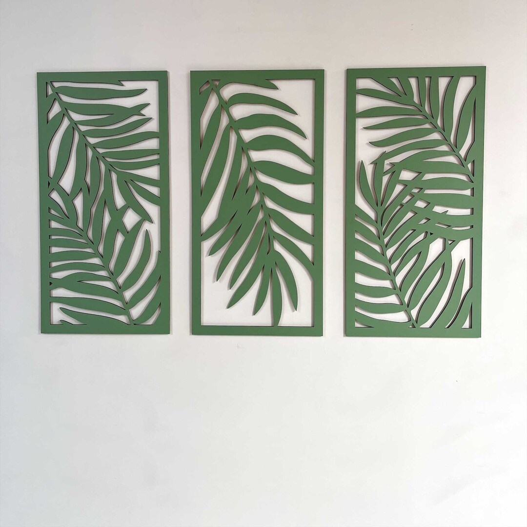 Wooden Palm Leaf Wall Decor, Set of 3 Tropical Leaves Panels, Botanical ...