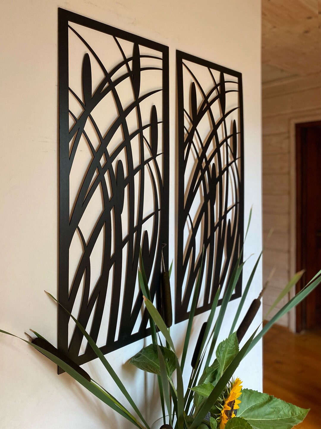 Large Wooden Wall Art, JAN Decorative Diptych, 2 Wood Panel Set, Living ...